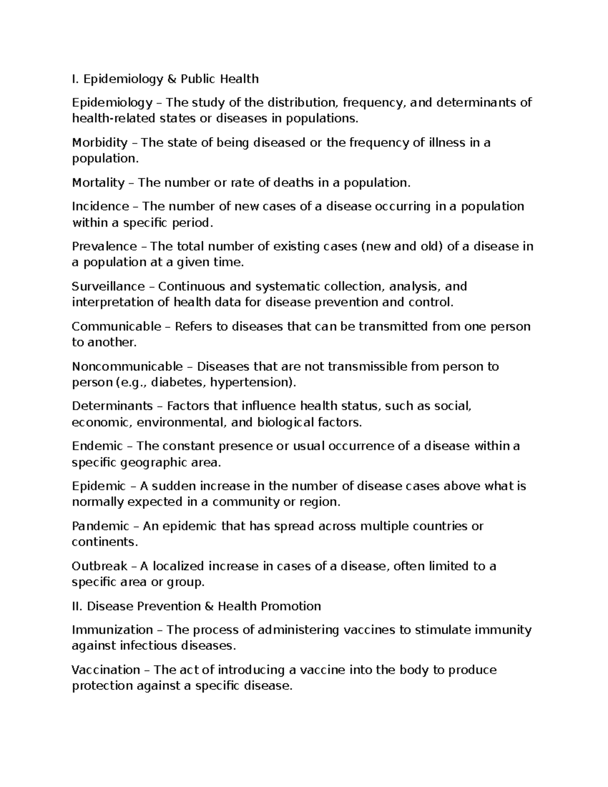 CHN - Summary of Epidemiology and Disease Prevention Concepts - Studocu