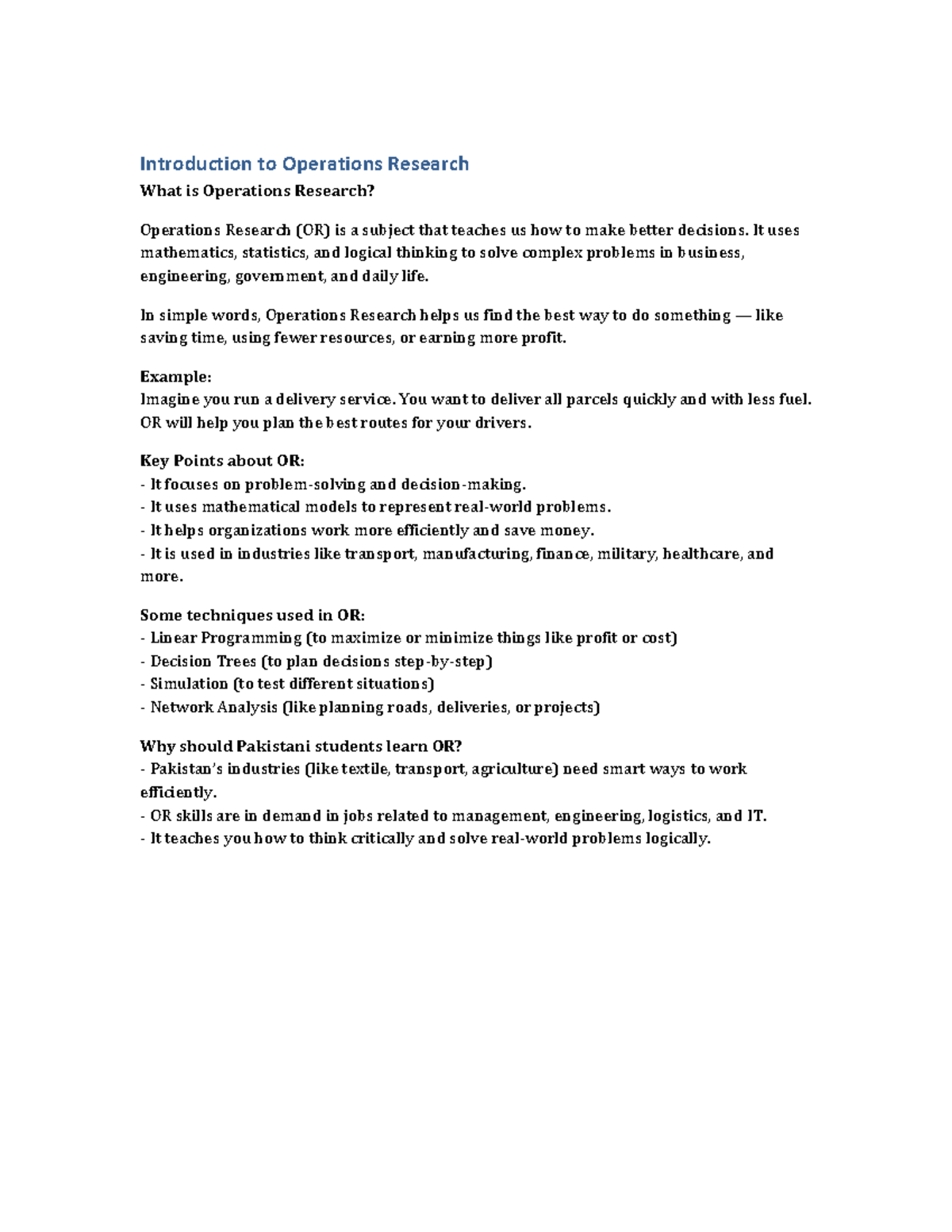Operations Research (OR) Introduction: Key Concepts and Applications ...