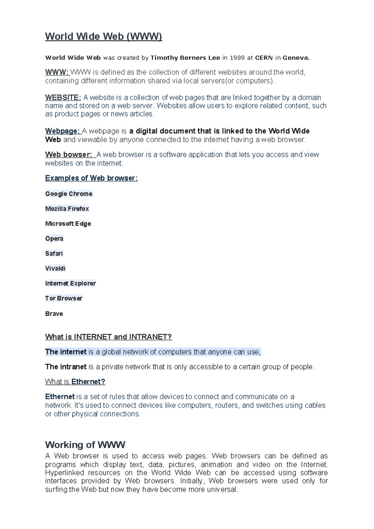 World Wide Web Overview: Key Concepts and Technologies Explained - Studocu