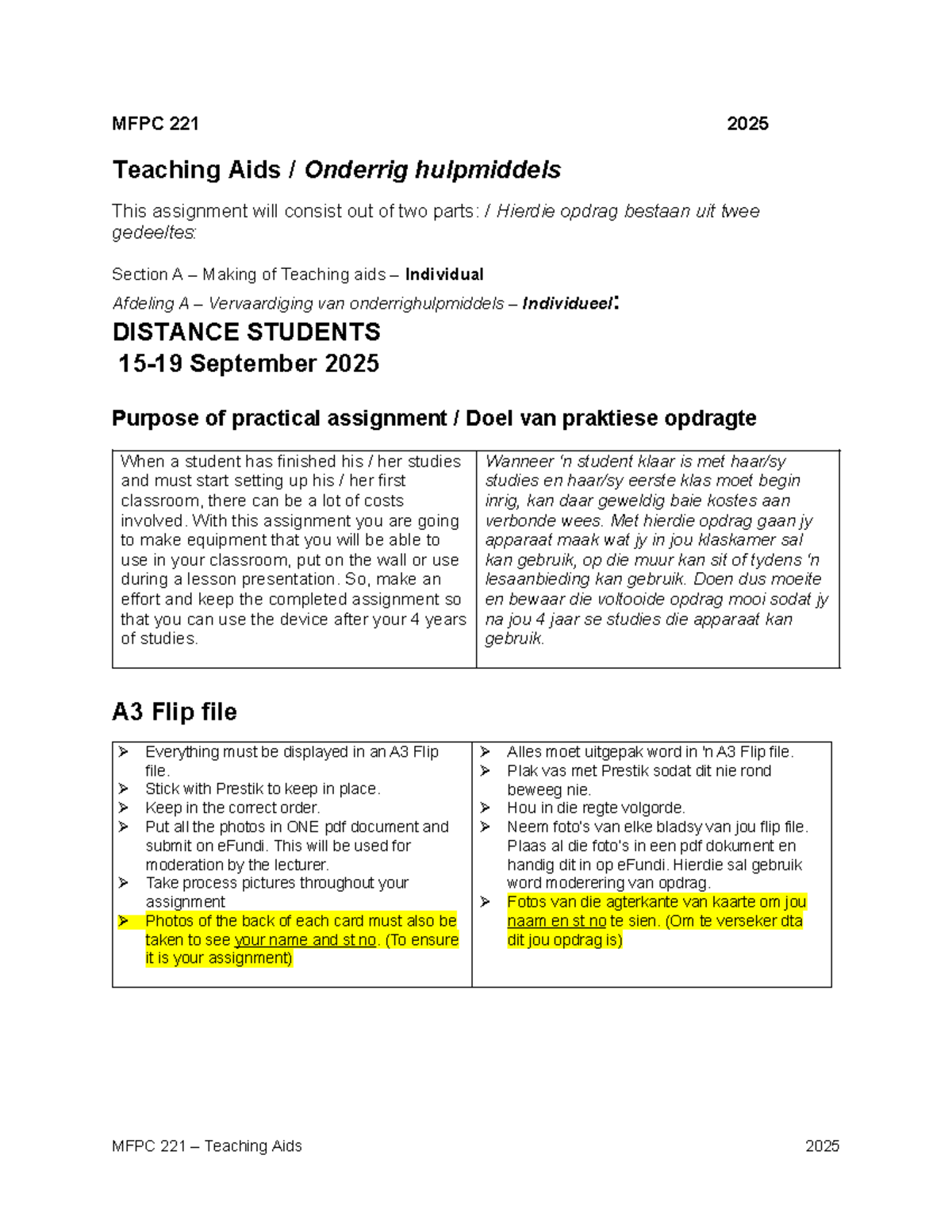 MFPC 221 - Teaching Aids Assignment for Distance Students 2025 - Studocu