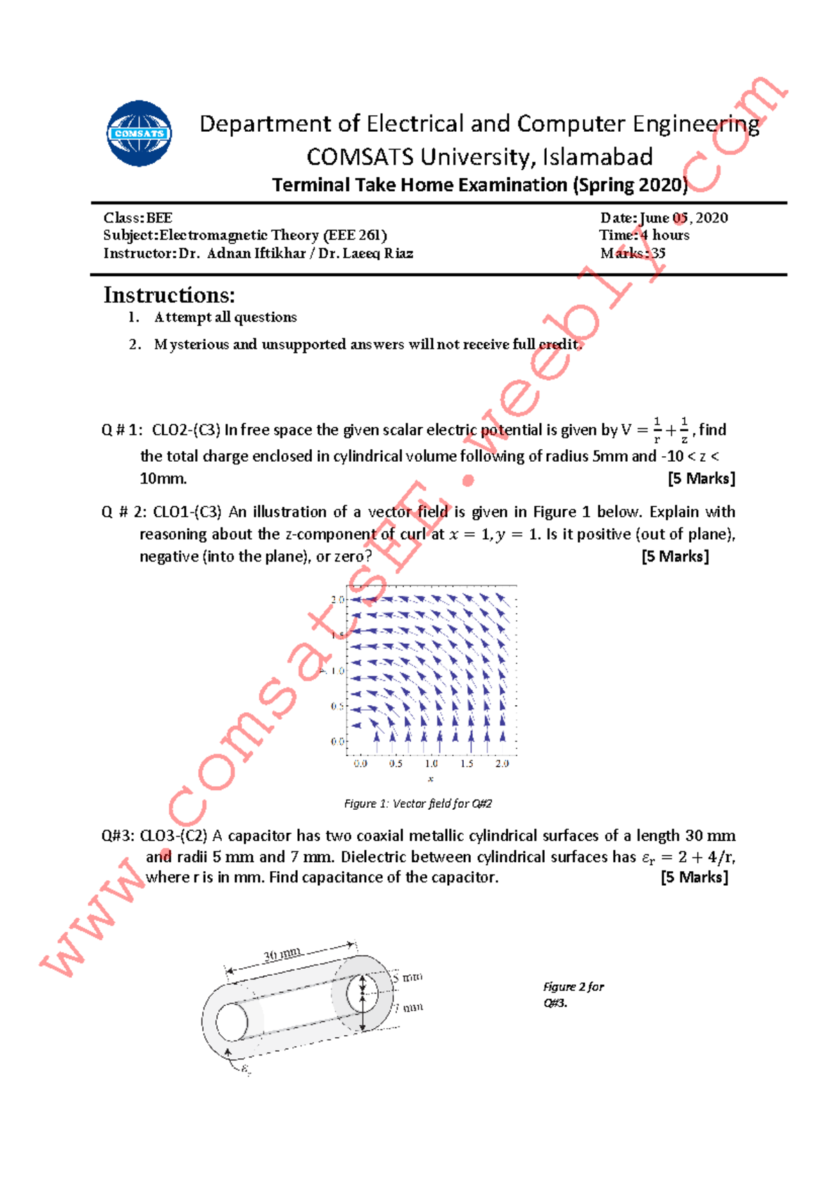 SP20 - Terminal Take Home Exam - EEE 261 - Electromagnetic Theory - Studocu