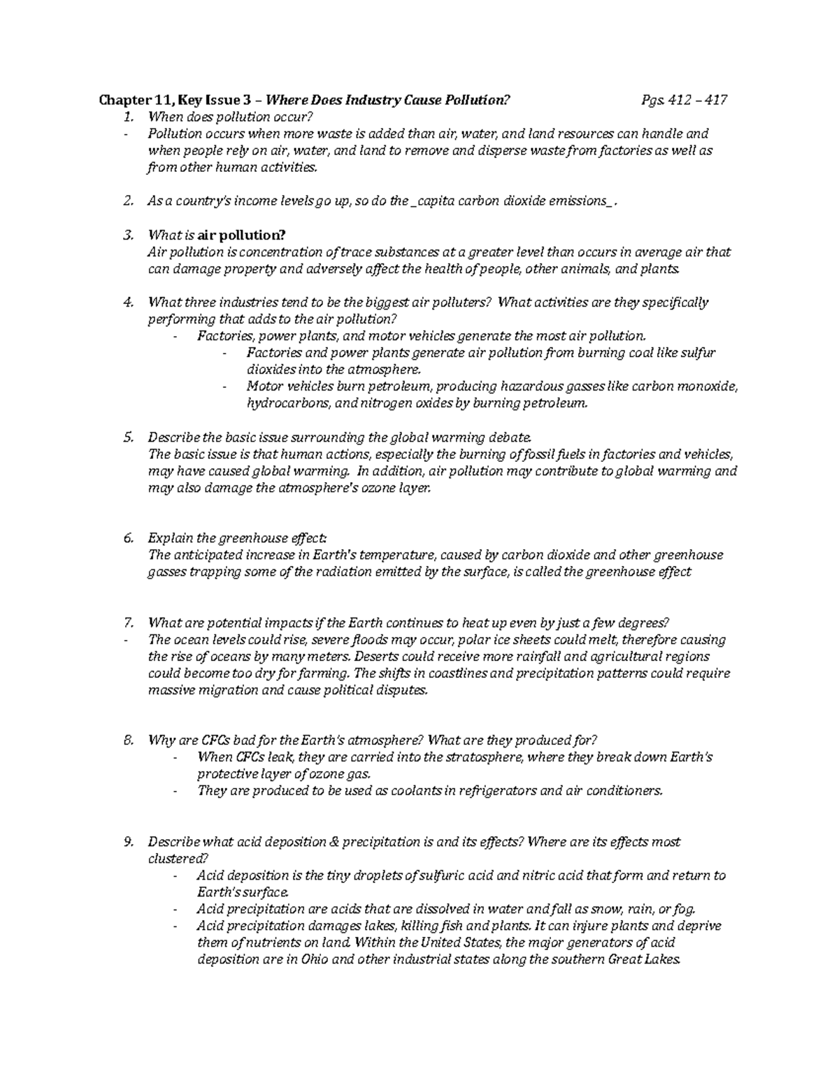AP HUG Ch. 11-3: Industrial Pollution and Environmental Impact Guide ...