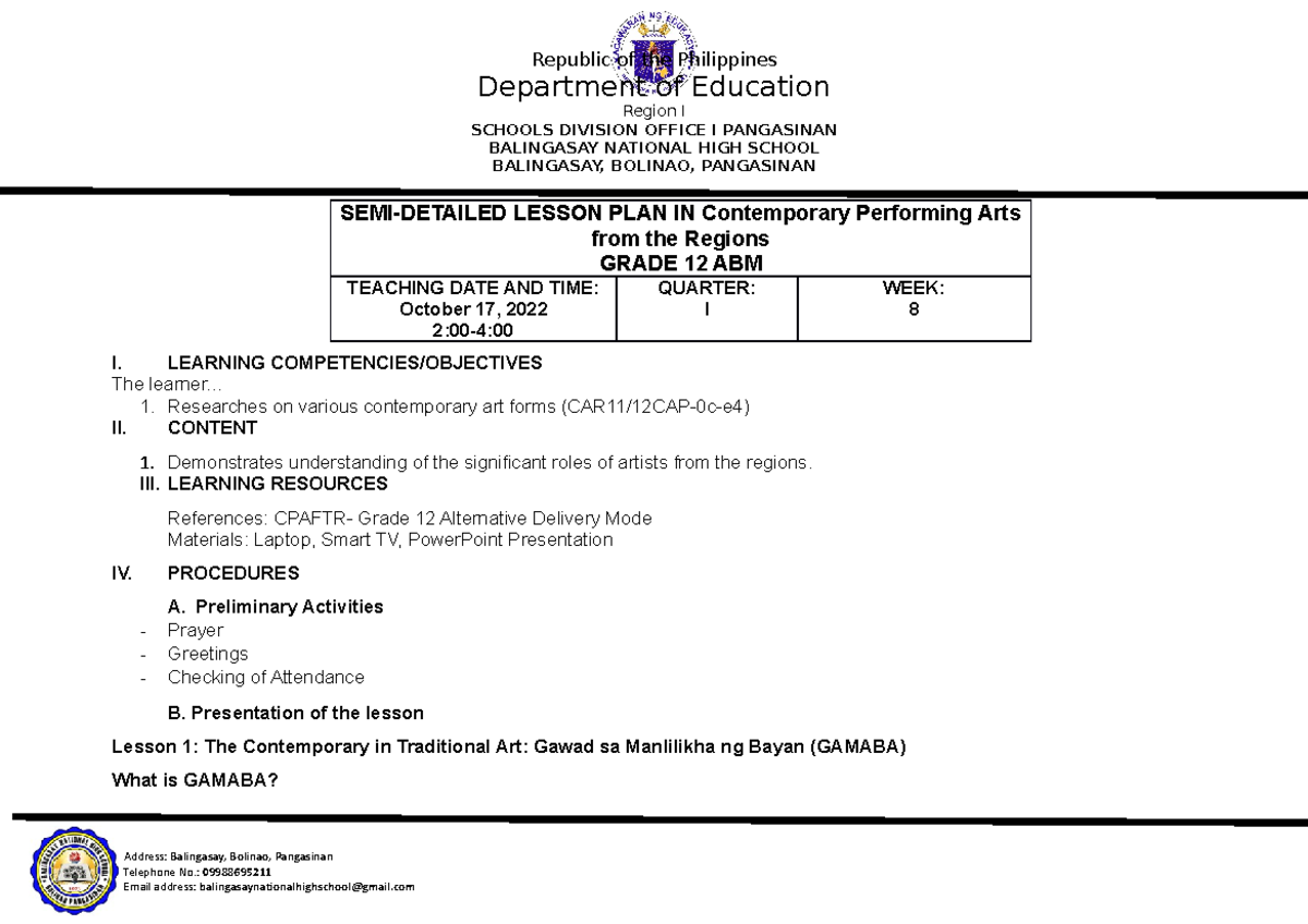 Cpaftp Q1 W8 DLP - Daily Lesson Plan on CPAR - Department of Education ...