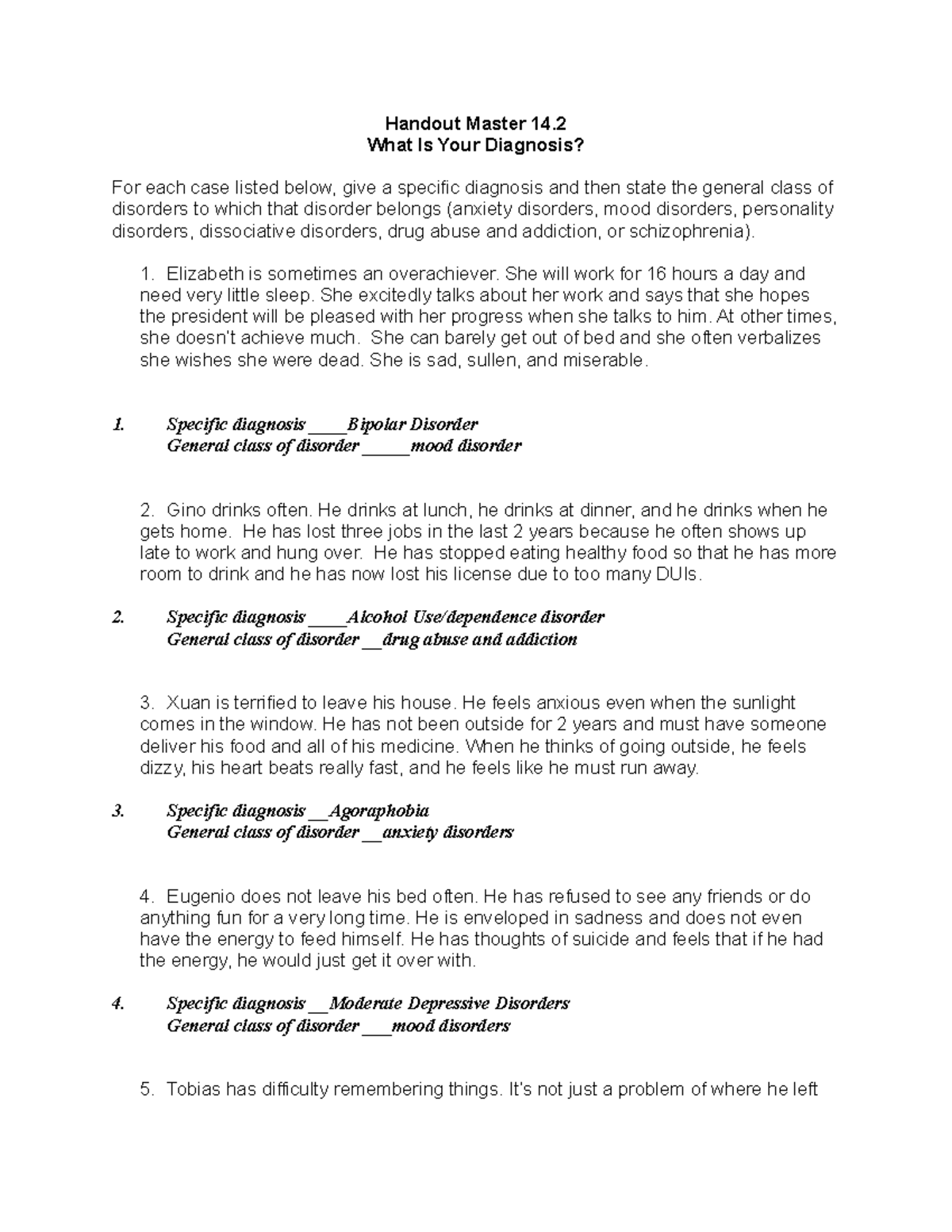Handout 14.2 What is Your Diagnosis - Handout Master 14. What Is Your ...