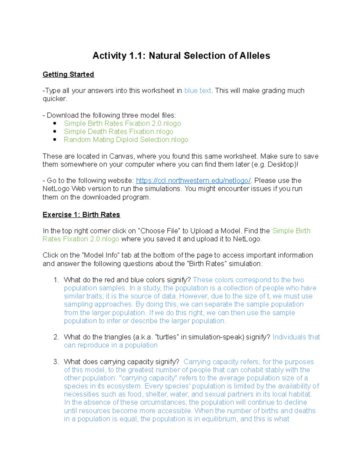 Natural Selection Activity: Allele Dynamics and Simulation 1-1 AB - Studocu