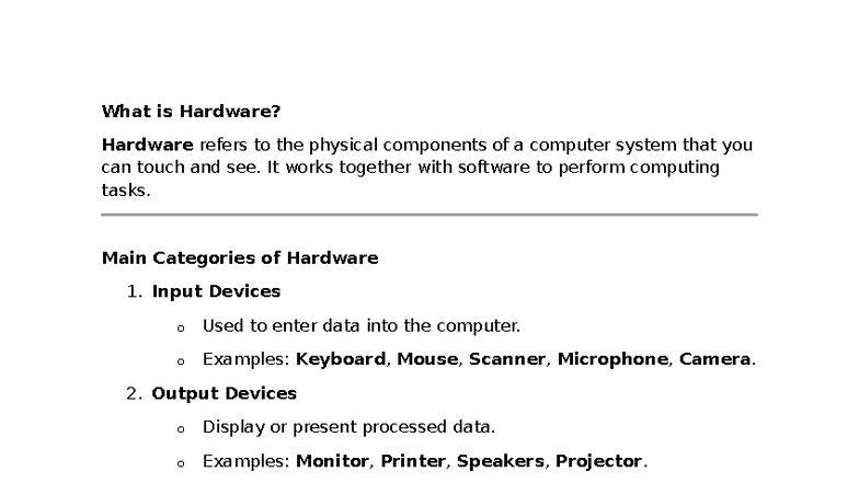 Computer Hardware Overview: Key Components Explained - Studocu