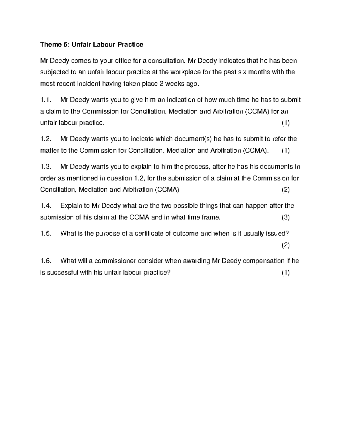 Theme 6: Unfair Labour Practice - Tutorial Questions & Guidance - Studocu