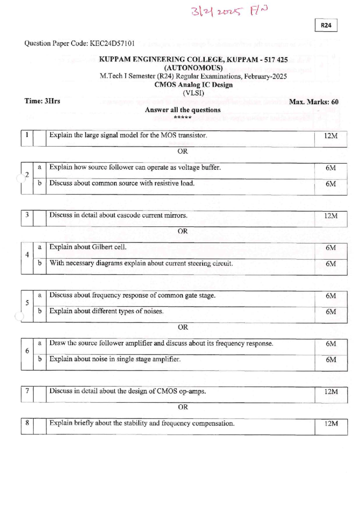 CMOS Analog IC Design - R24 Exam Paper KEC24D57101 - Studocu