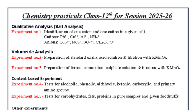 GIPS Chemistry Practicals Class-12: Qualitative & Volumetric Analysis ...