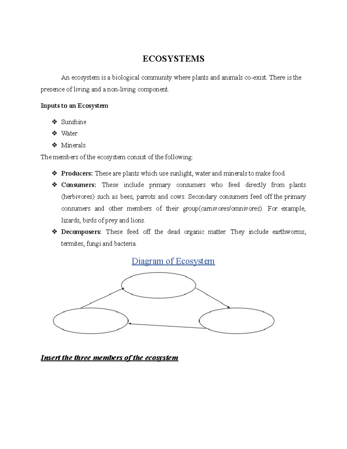 Ecosystems - Notes on Producers, Consumers, and Decomposers - Studocu