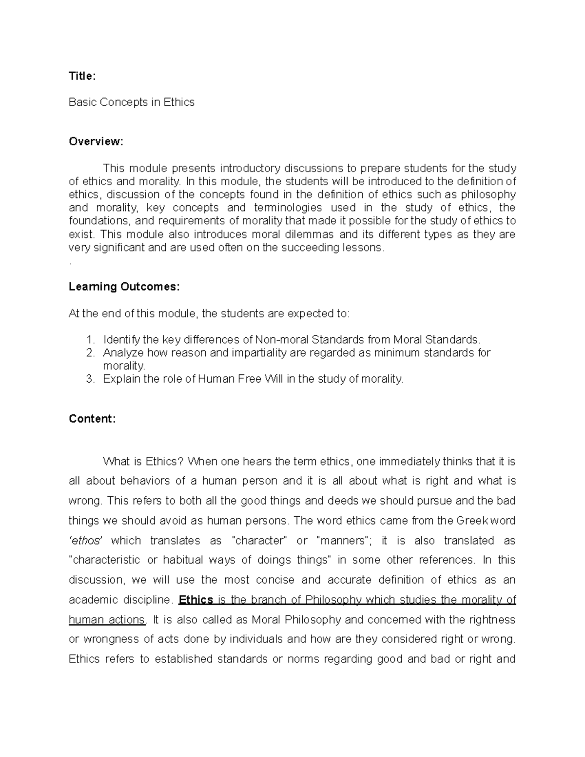 Basic Concepts of Ethics ( Updated) - Title: Basic Concepts in Ethics ...