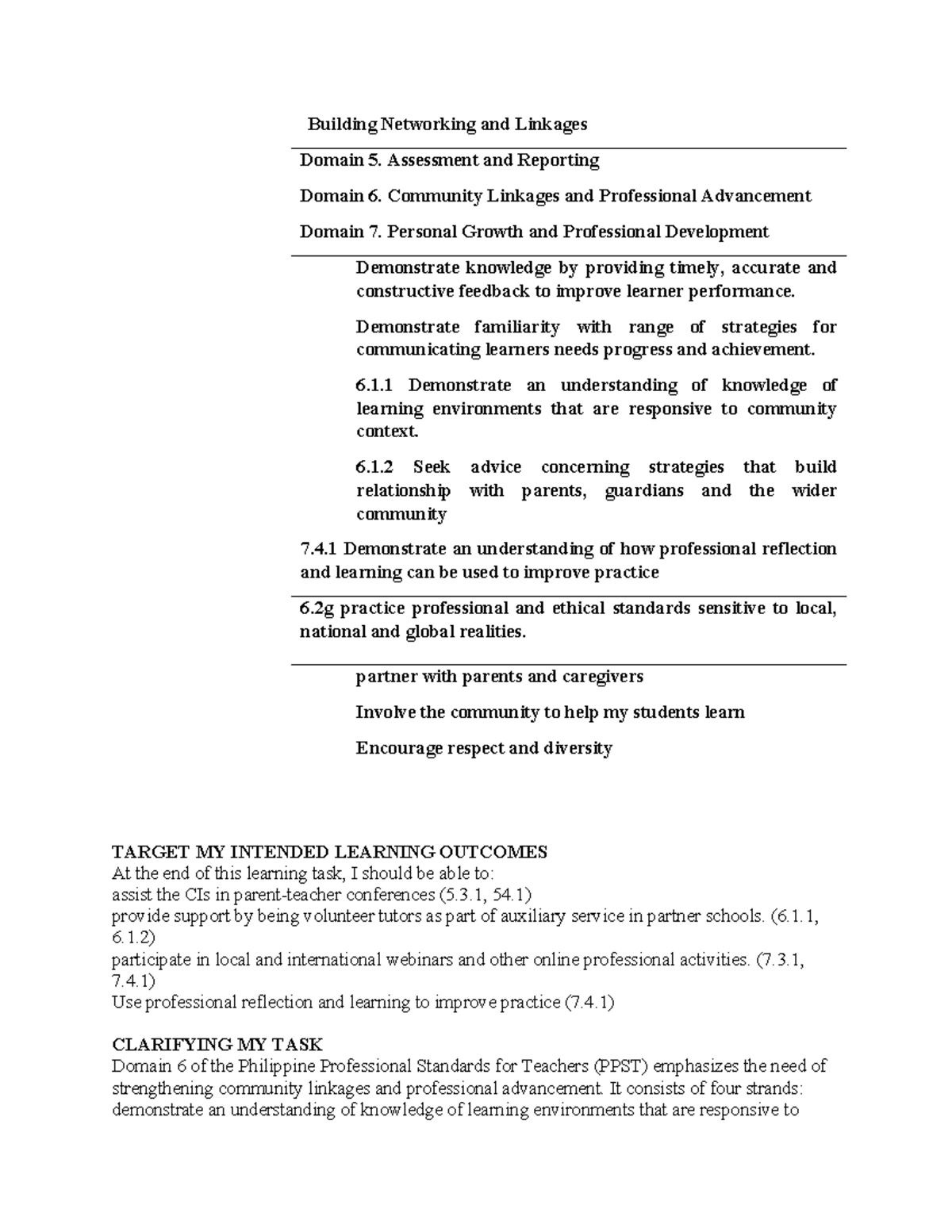 Learning Task EP10 - Networking and Community Linkages Assessment - Studocu