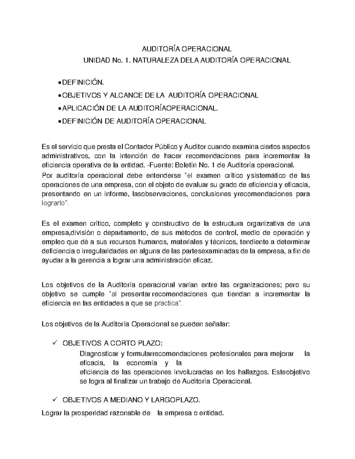 Unidad 8: Auditoría Operacional - Definición, Objetivos y Metodología ...