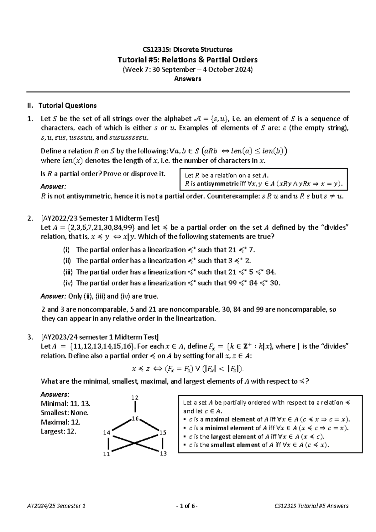 Tut05ans post - Tutorial 5 Answers - CS1231S: Discrete Structures ...