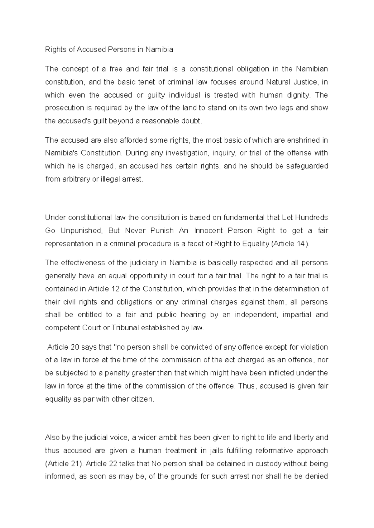 Rights of Accused Persons in Namibia: A Constitutional Overview - Studocu