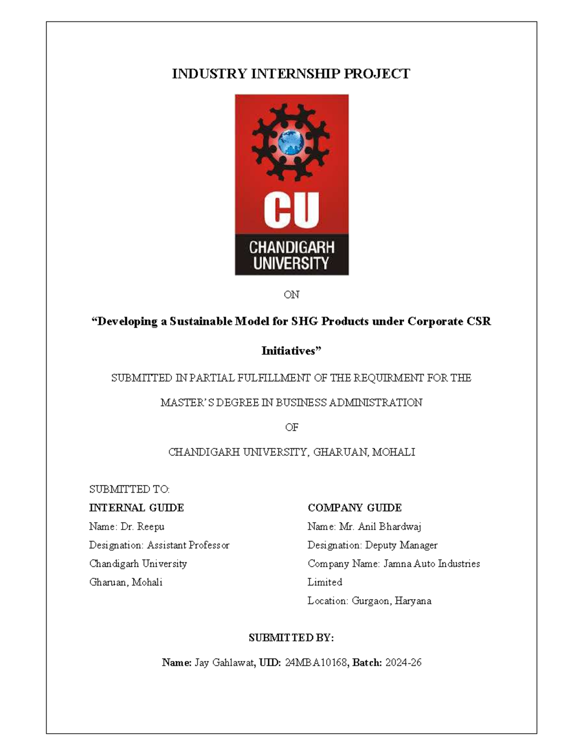 Capstone Project Report: Sustainable SHG Model under CSR (24MBA10168 ...