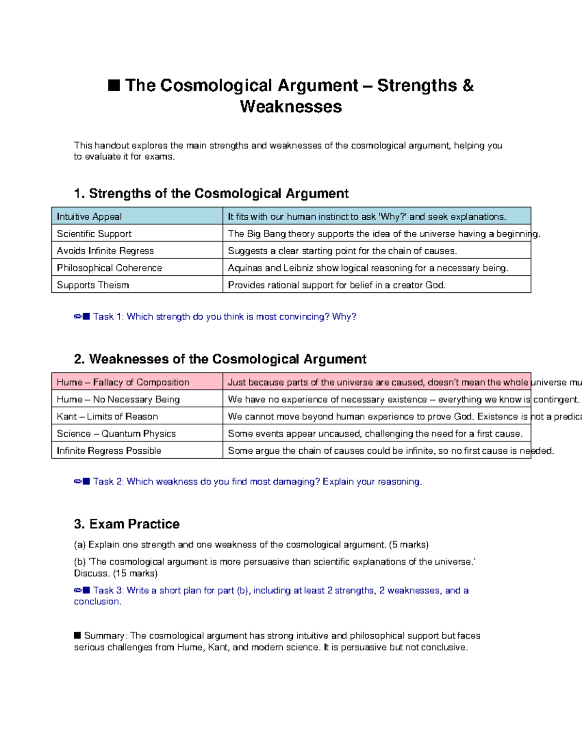 COS 101: Strengths & Weaknesses of the Cosmological Argument - Studocu