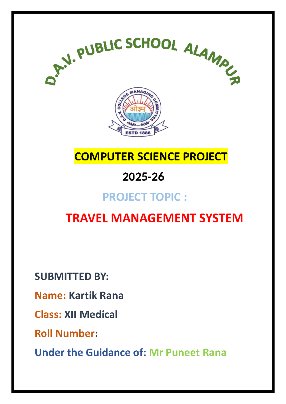 CS Project: Travel Management System - Class XII Medical - Studocu