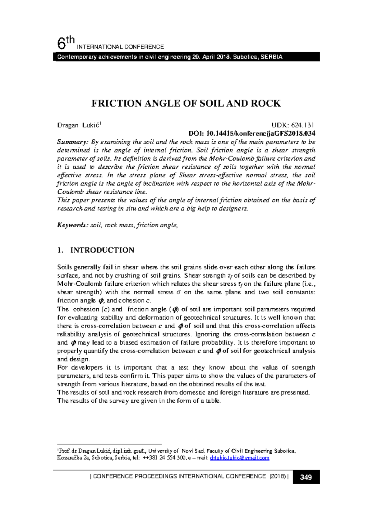 Friction Angle Analysis for Soil and Rock (CONFERENCE 2018) - Studocu