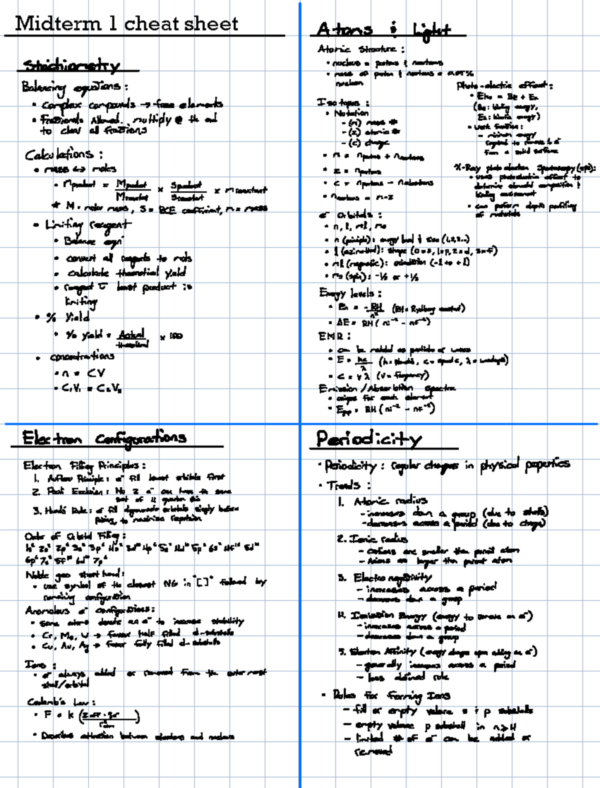 Midterm 1 cheat sheet - Midterm 1 cheat sheet Lucas Rozanski 101345918 Atoms Light stoichiometry ...