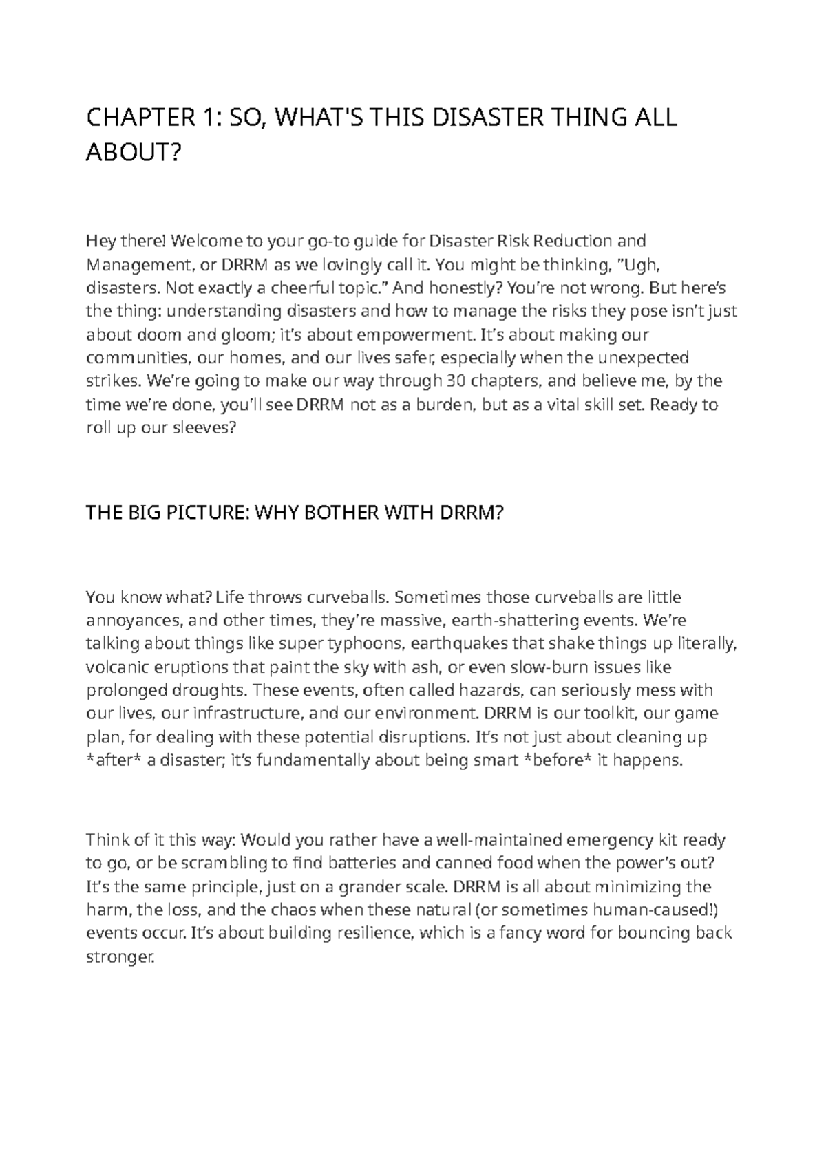 CHAPTER 1: INTRO TO DISASTER RISK REDUCTION (DRRM) - Studocu