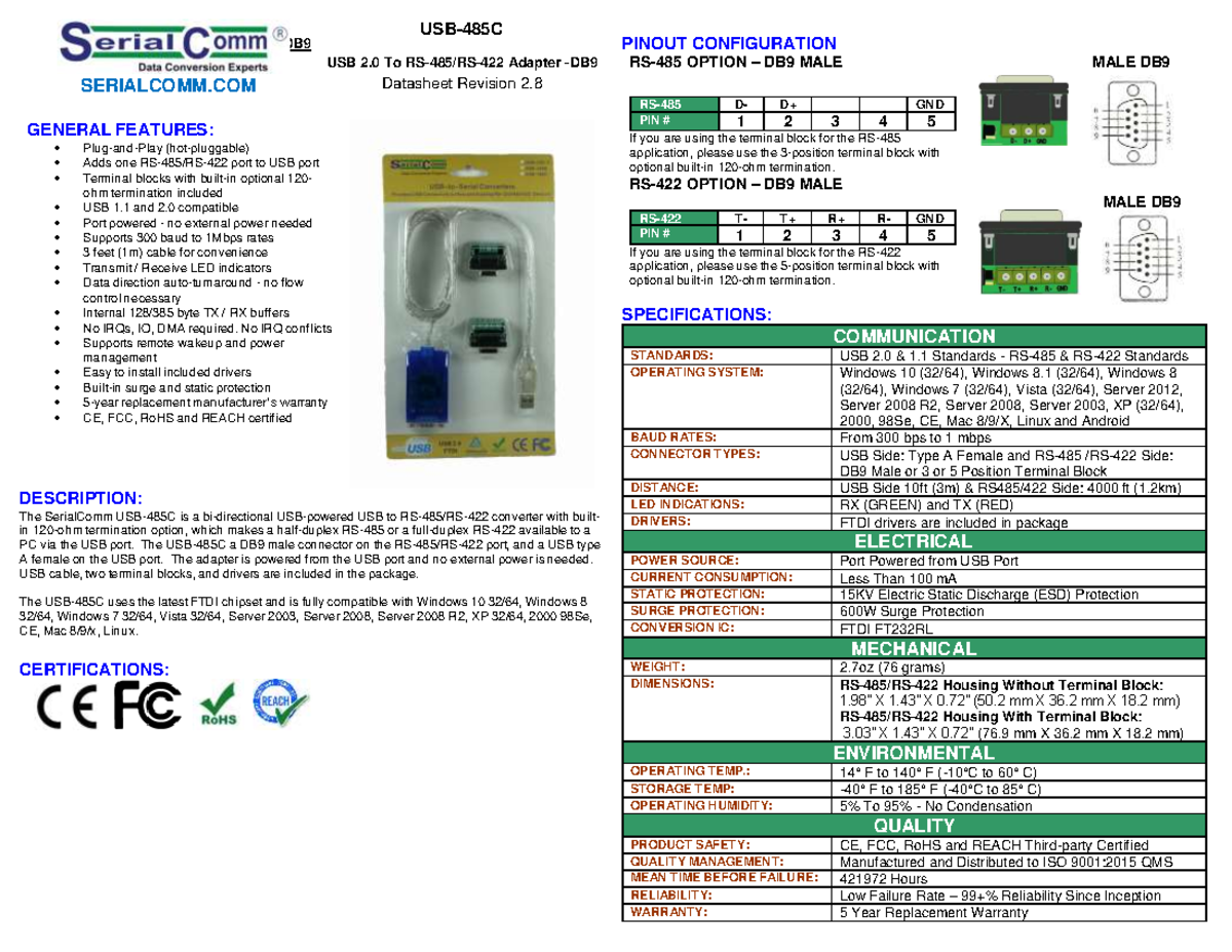 USB-485C Adapter: Comprehensive Datasheet & Specifications Review - Studocu