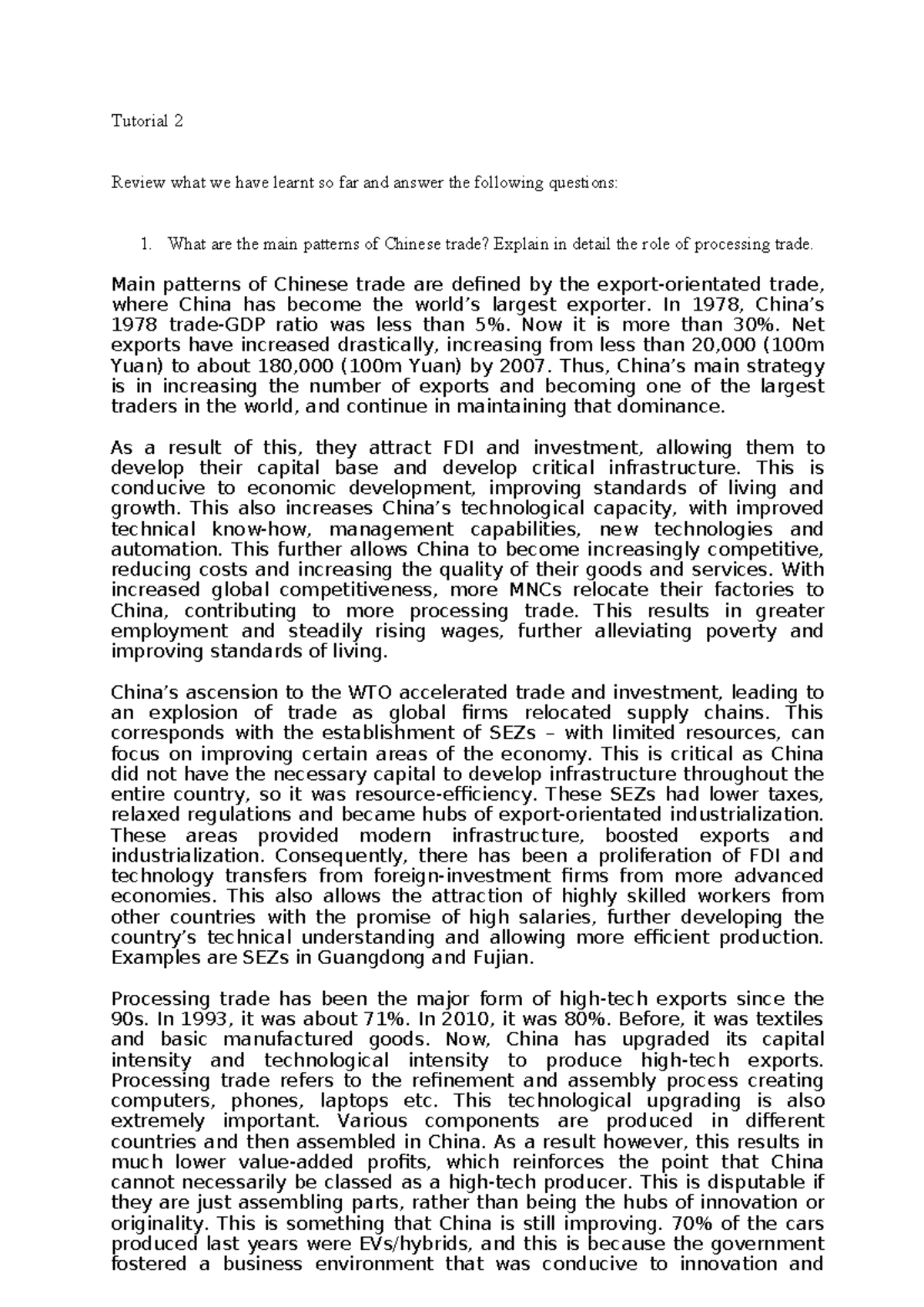 Tutorial 2 Questions: Analyzing Chinese Trade Patterns and Theories ...