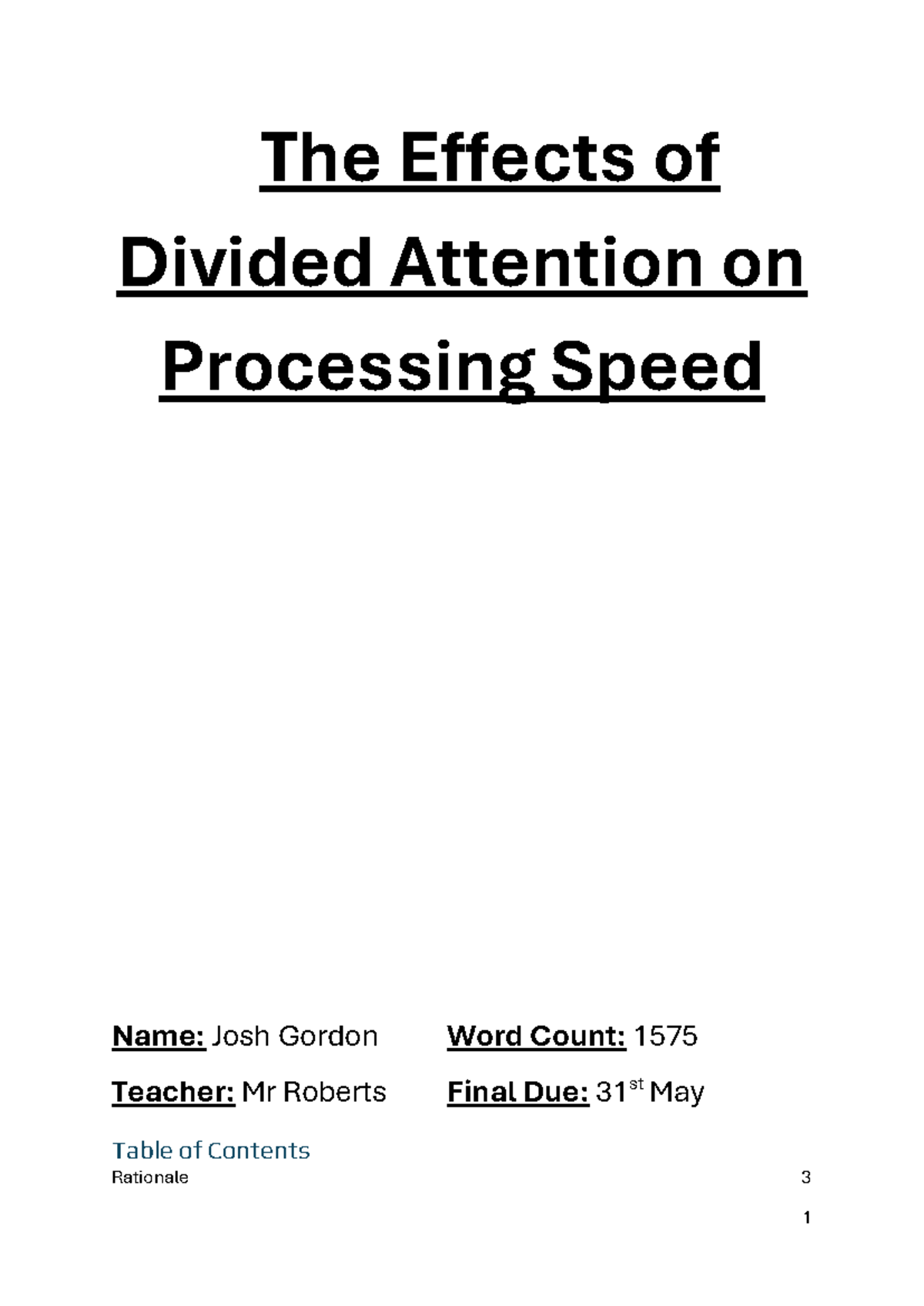 Psychology IA2 Report: Effects of Divided Attention on Processing Speed ...