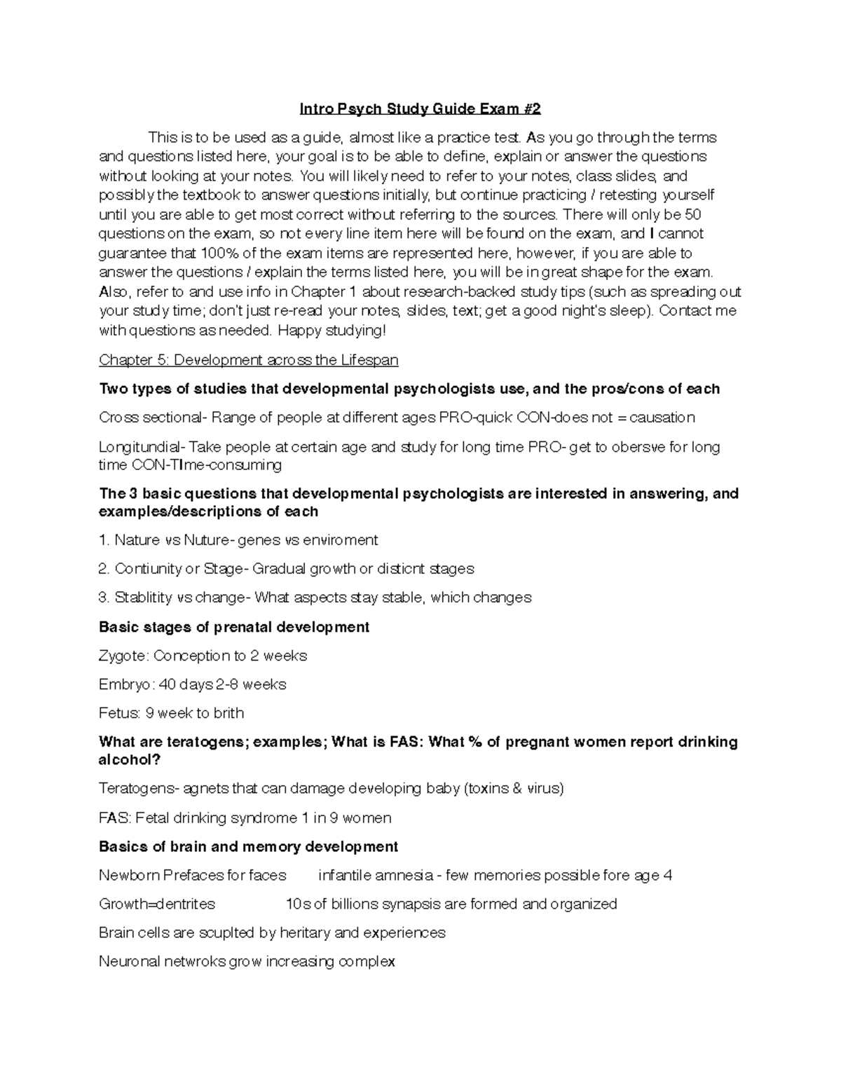 Introductory Psychology Study Guide for Exam 2 (PSY 101) - Studocu