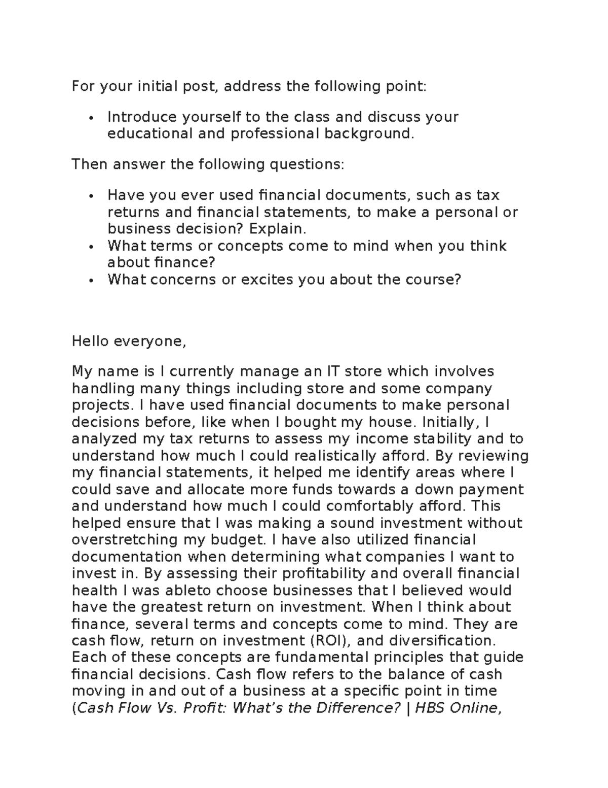 FIN 320 Introductory Discussion on Financial Management in Business ...
