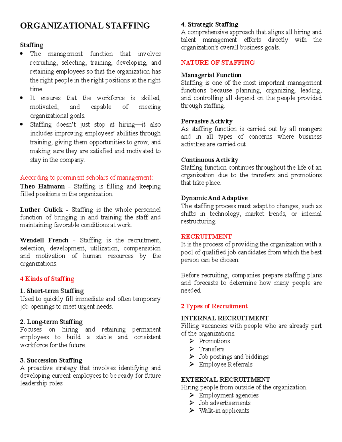 Organizational Staffing Overview: Key Functions and Processes - Studocu