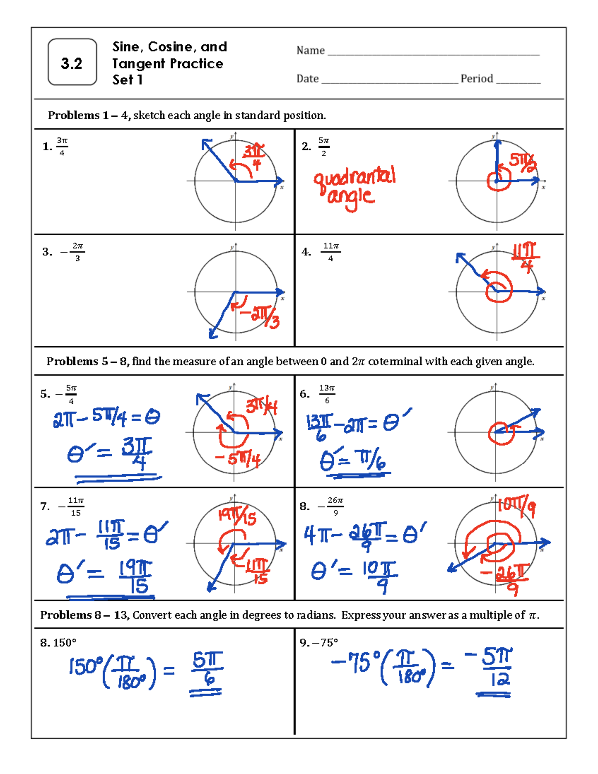 Practice 3.2: Sine, Cosine, and Tangent Problems and Solutions - Studocu