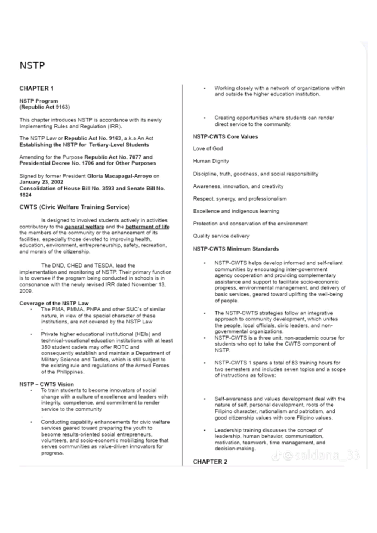 NSTP - Chapter 1: Overview of the NSTP Program (Republic Act 9163) - Studocu