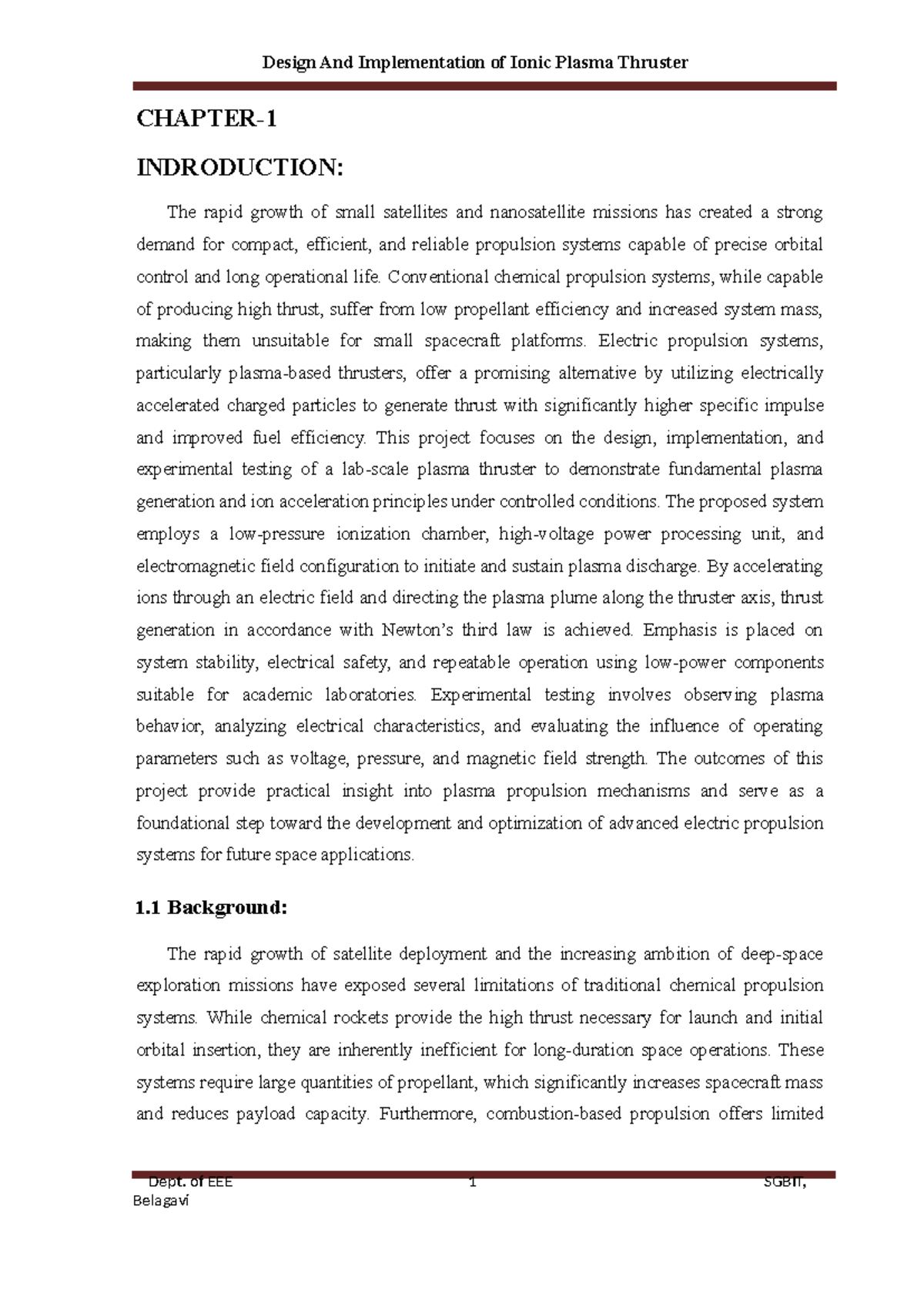 Design and Implementation of Ionic Plasma Thruster - Final Report SGBIT ...