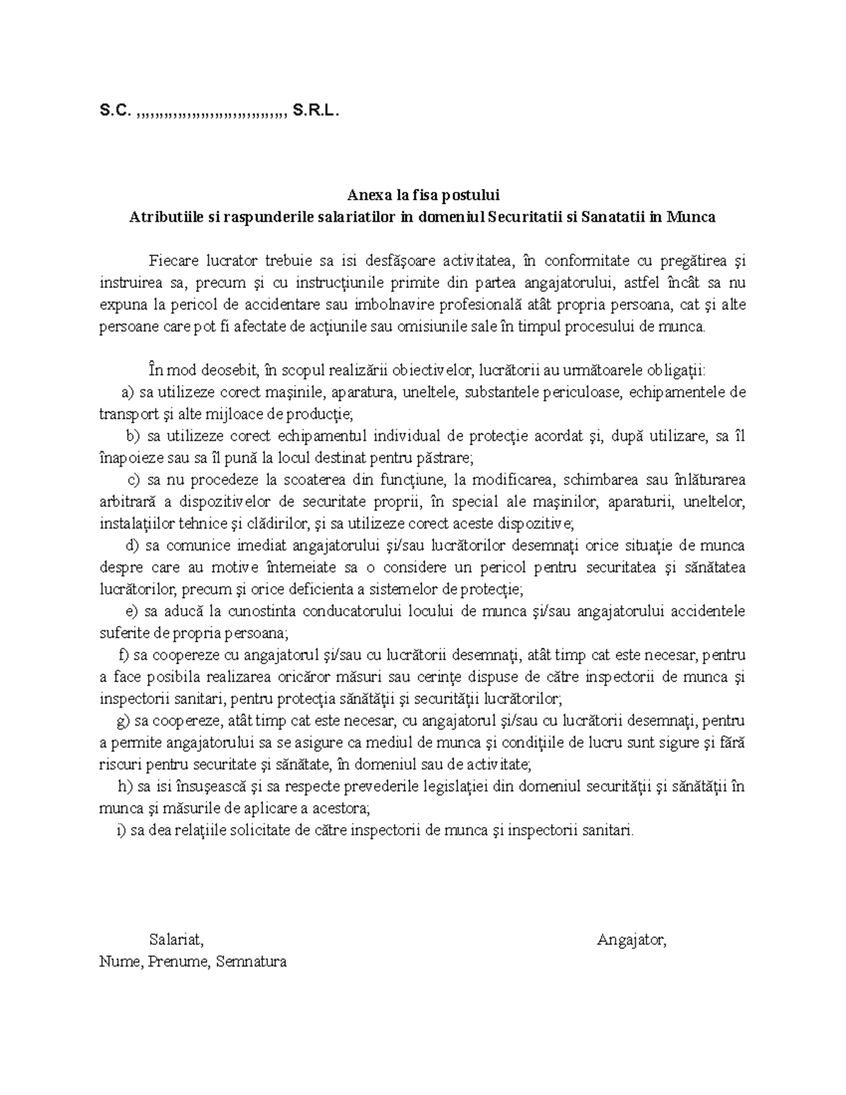 Atributii SSM pentru Angajati: Ghid de Securitate si Sanatate - Studocu