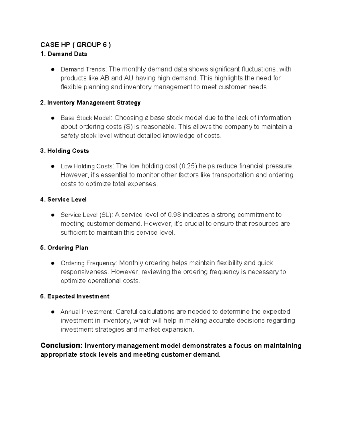 CASE HP (GR6) - RM-02: Inventory Management & Demand Analysis - Studocu