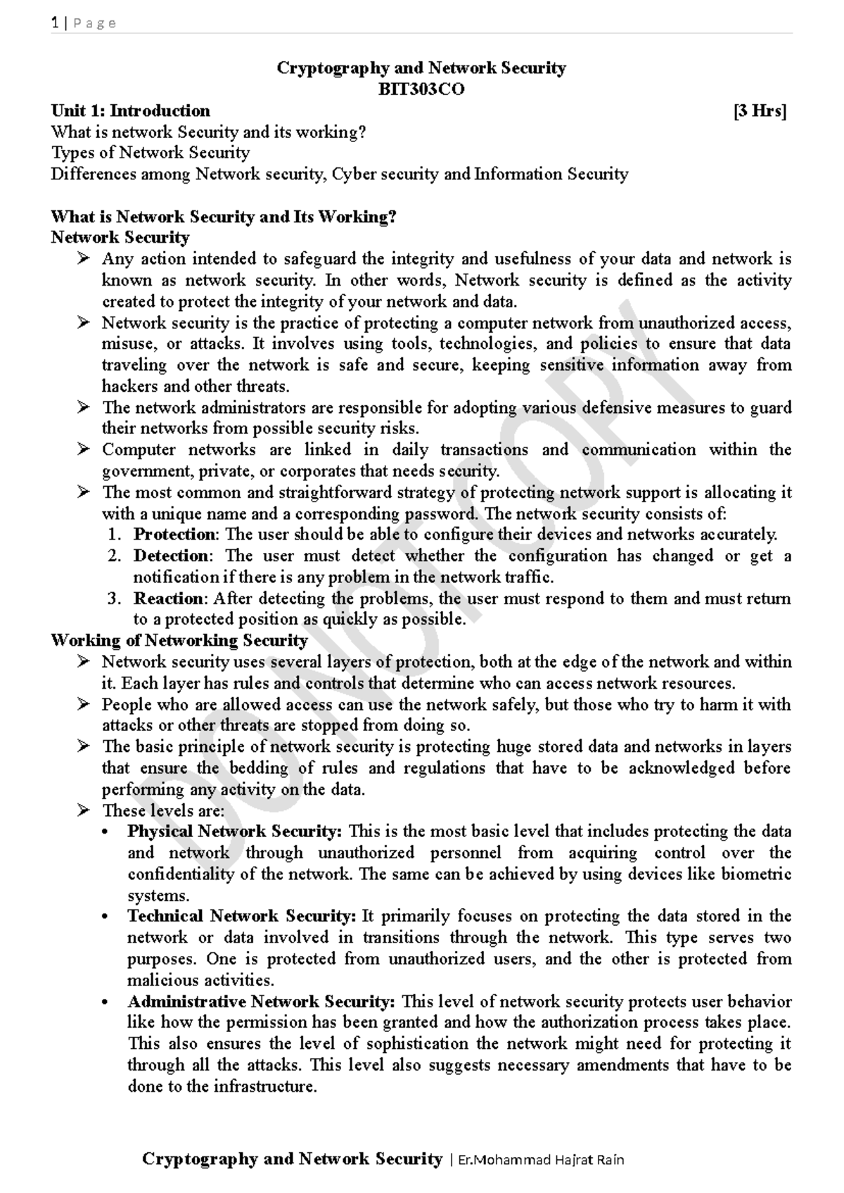BIT303CO Unit 1: Introduction to Network Security Concepts - Studocu