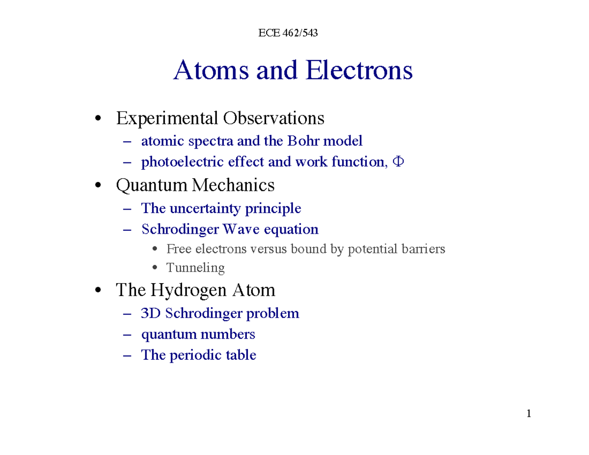 Quantum Mechanics Concepts in ECE 462/543: Wave Functions and ...