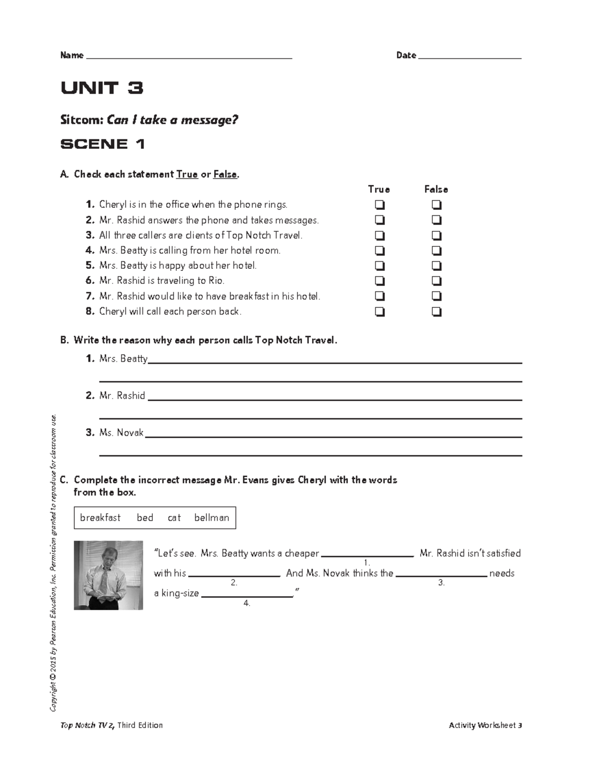 Unit 3 Worksheet: Sitcom Analysis & Exercises for Top Notch TV 2 - Studocu