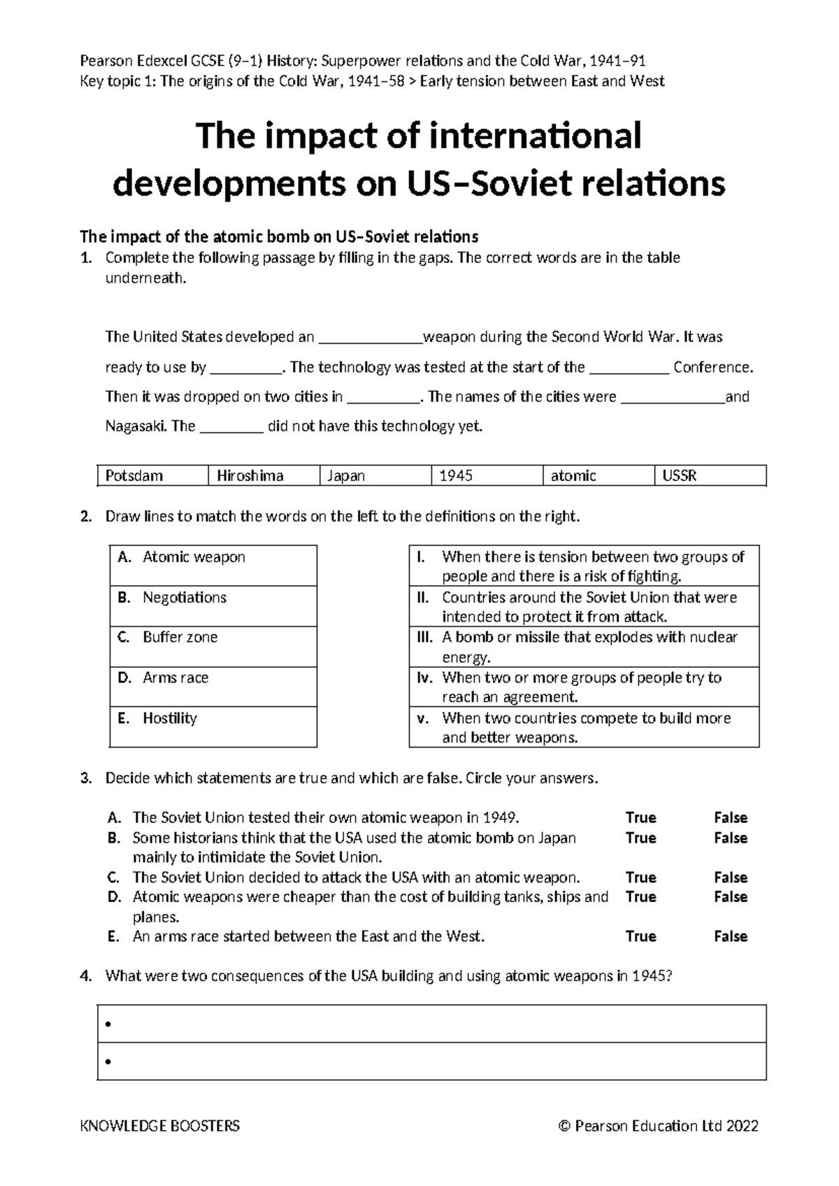 Pearson Edexcel GCSE History: Cold War Origins & US-Soviet Relations ...