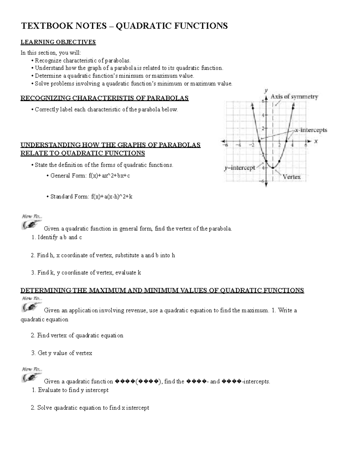 Module 3 Notes: Quadratic Functions & Parabolas Overview - Studocu