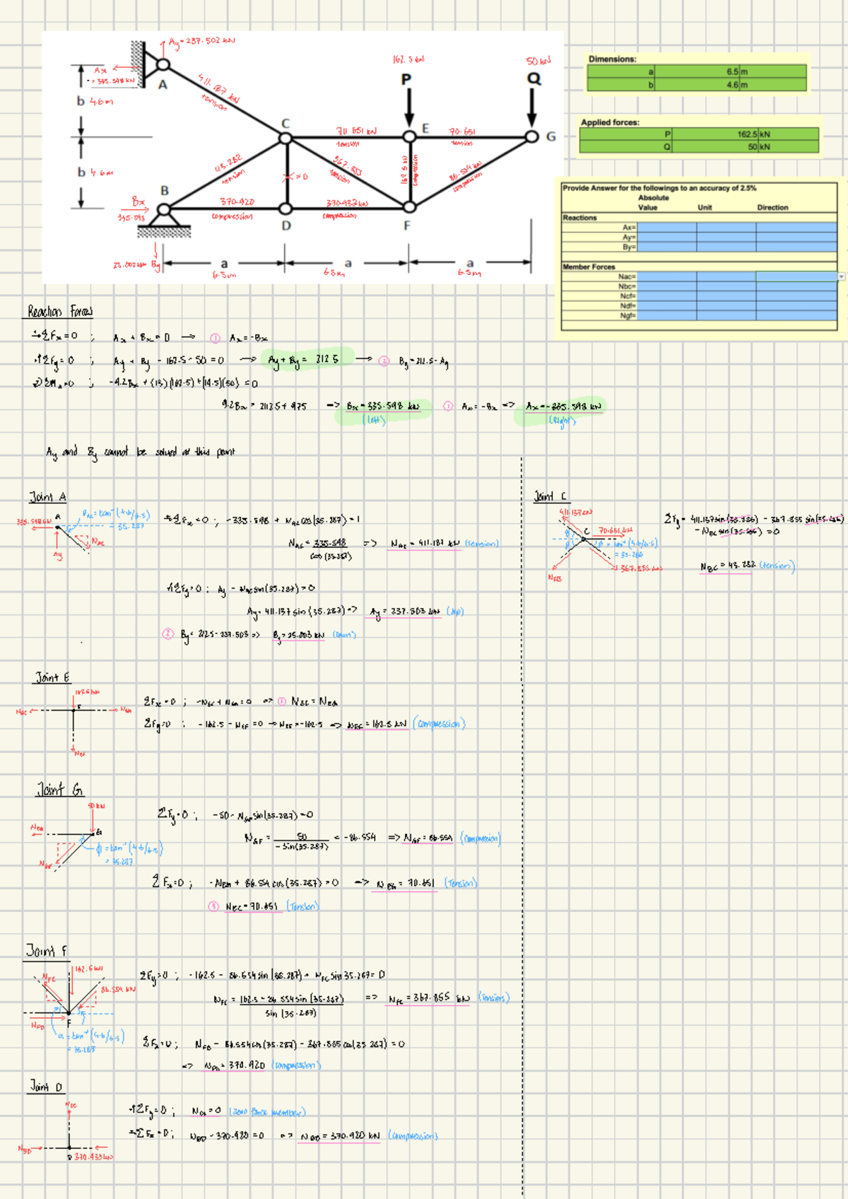 48349 SA ET1 - Lauren Briggs 24430555 - ~ Ay = 237. 502 kN 162. 5 kN 50 kN = x = 335. 598kN 4. 4 ...