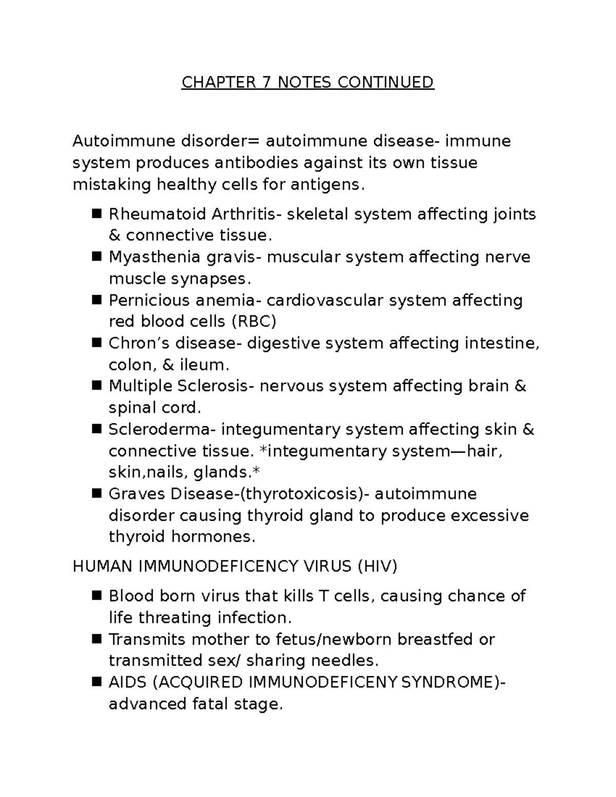 CHAPTER 7 NOTES: Autoimmune Disorders & Infectious Diseases Overview ...