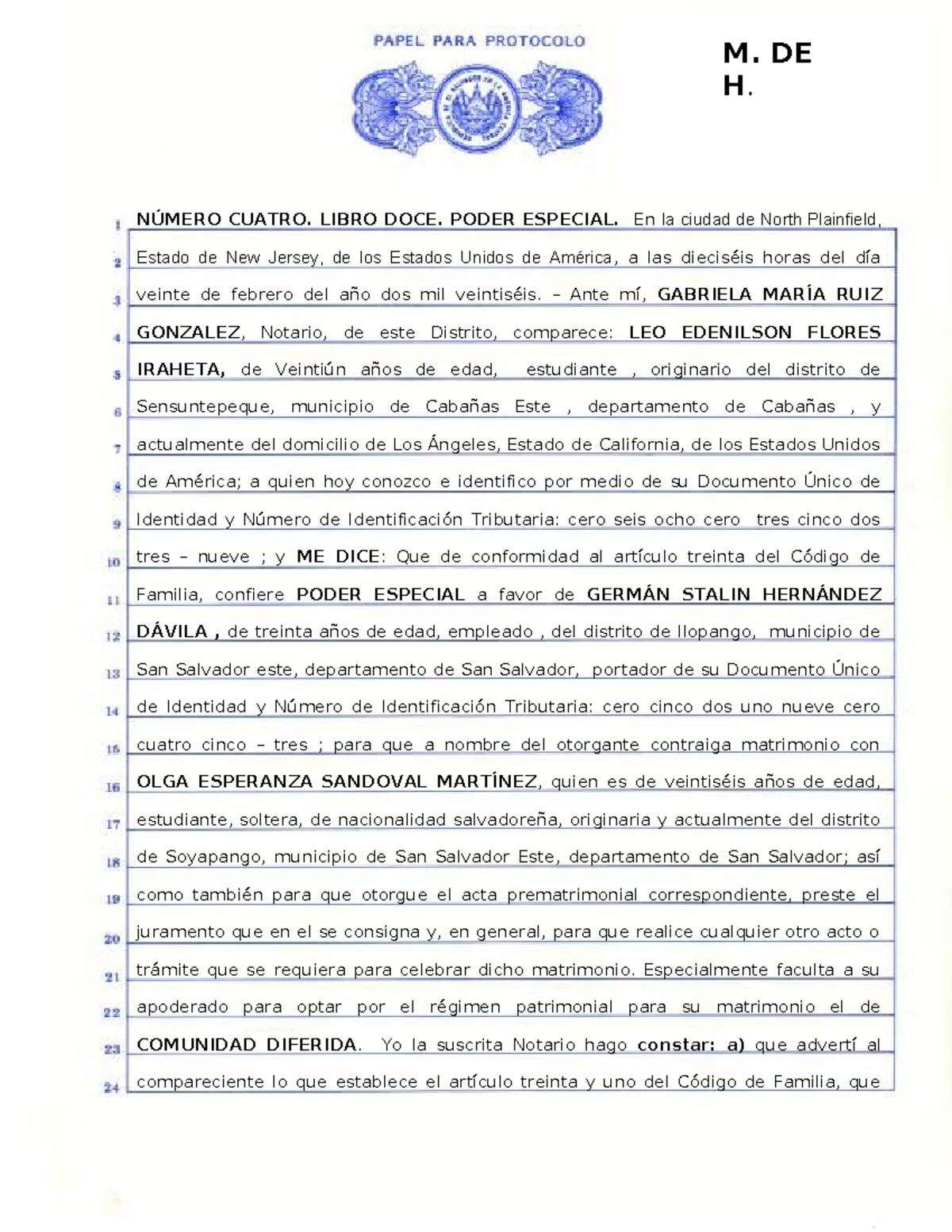 Matrimonio Poder Especial - Documento Notarial en NJ - Studocu