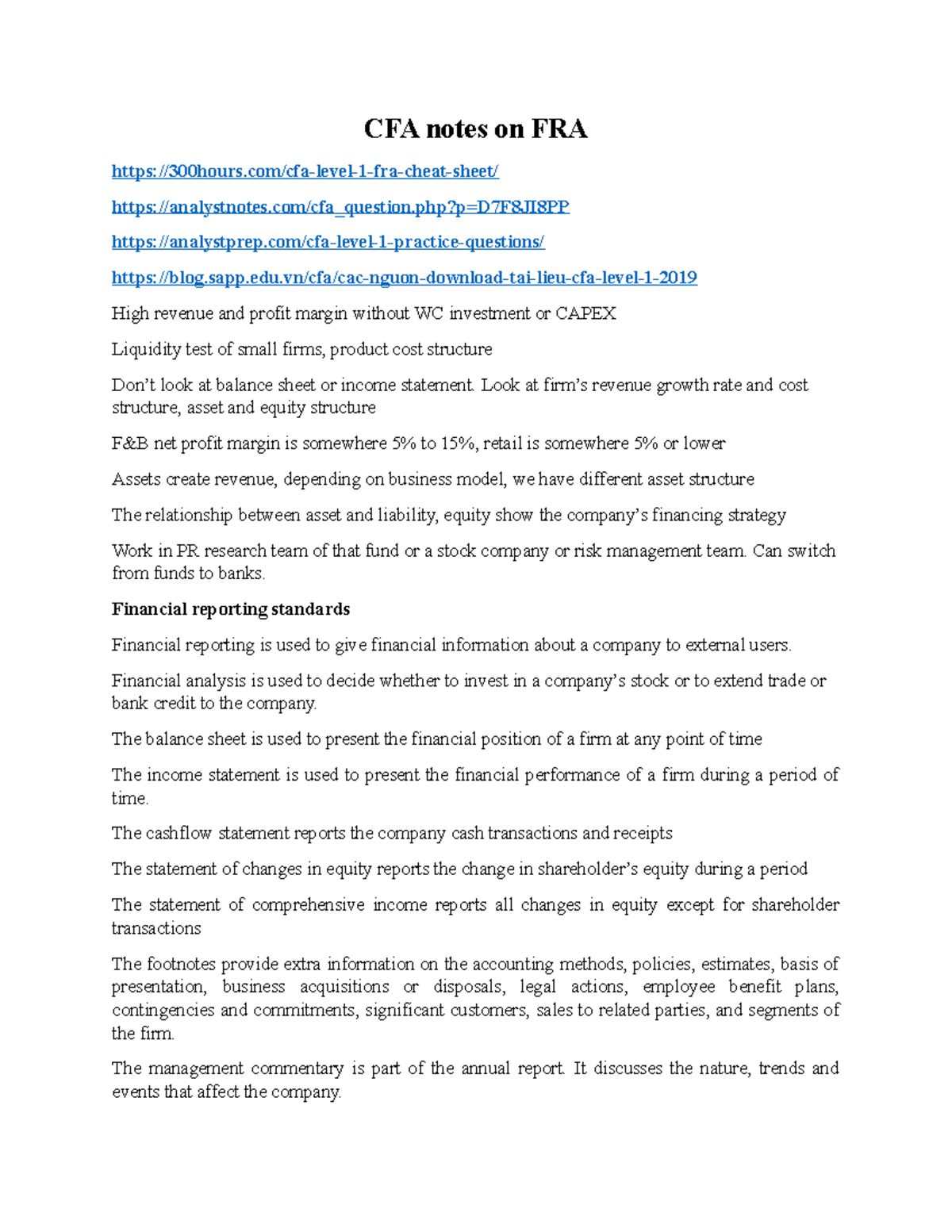 CFA notes on FRA - Everything you need in one place. Cut prep time with ...