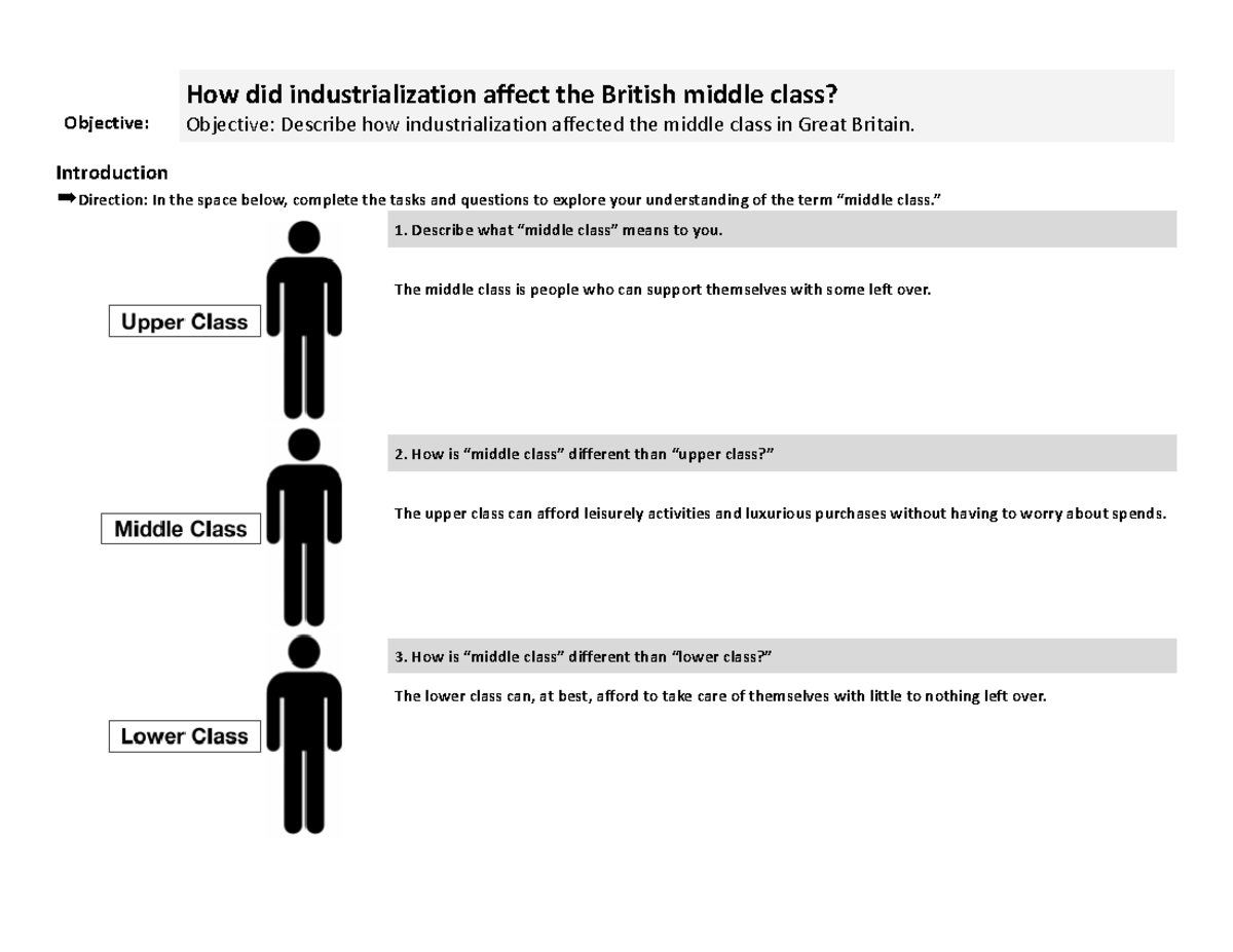 Industrialization & the British middle class - Objective: How did ...