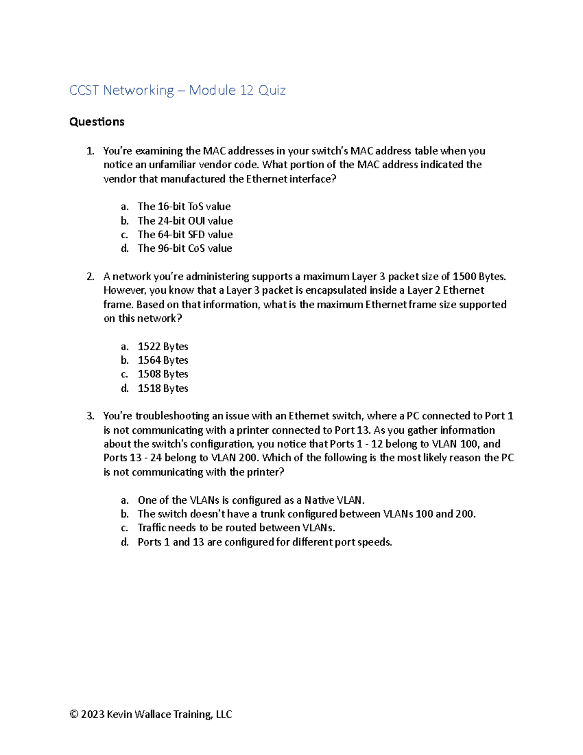 CCST Networking Module 12 Quiz: MAC Addresses & VLANs - Studocu