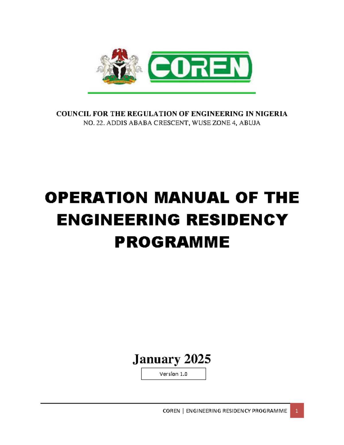 COREN ERP Operation Manual: Engineering Residency Programme 2025 - Studocu