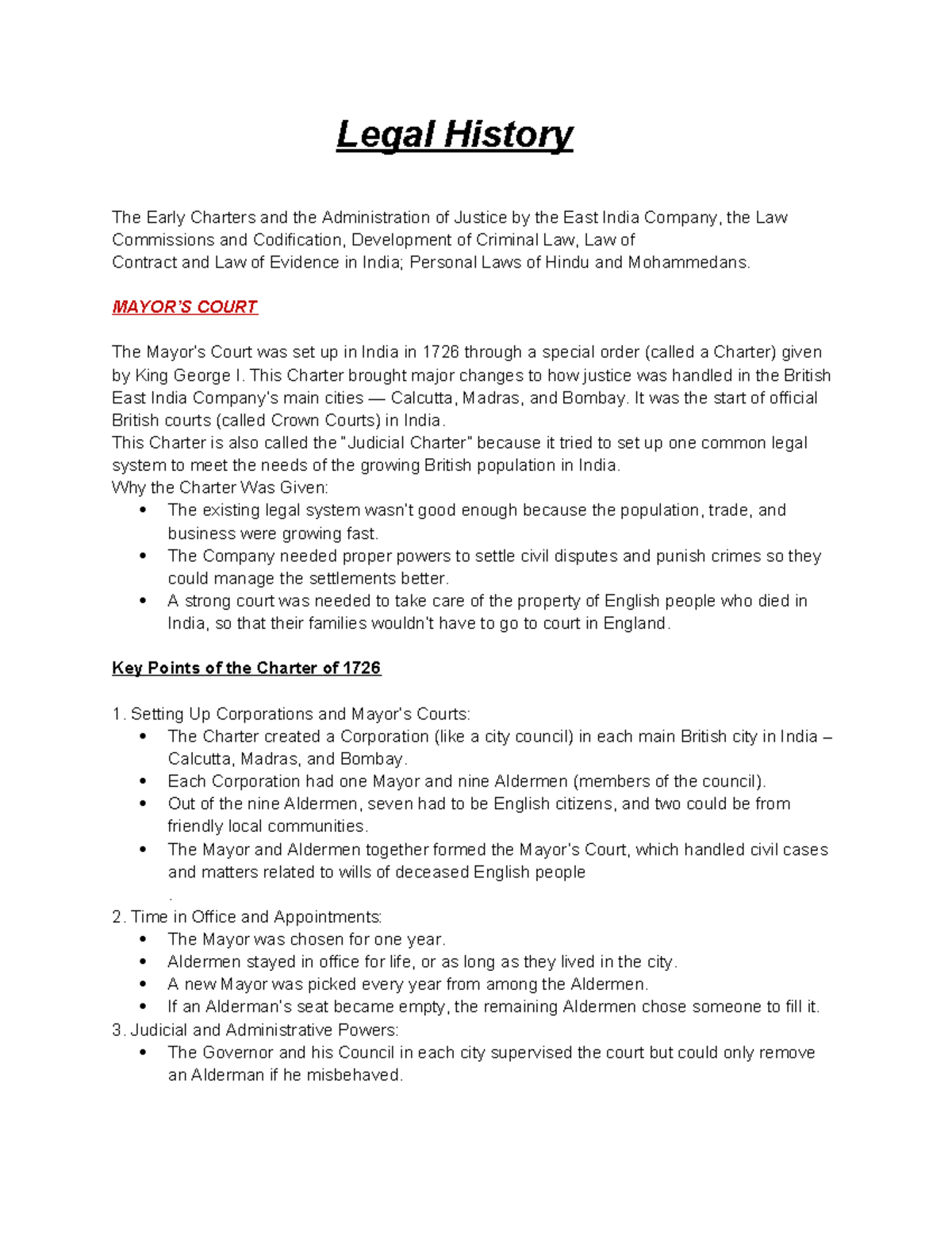 Legal History (Course Code: LAW101) - Early Charters & Justice ...