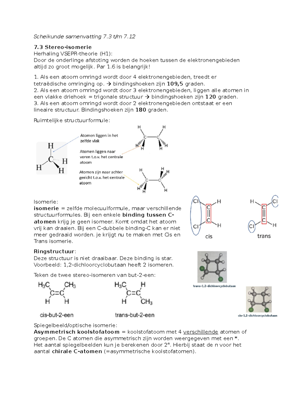 Scheikunde Samenvatting H7 - V6: Stereo-isomerie en Reactiemechanismen - Studeersnel